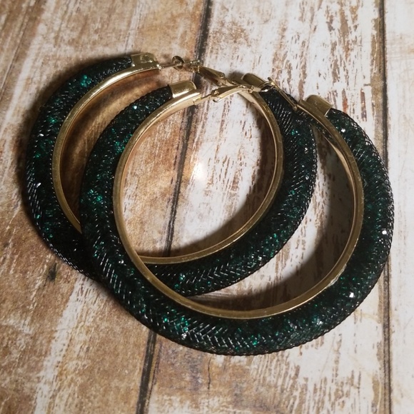 Jesi's Fashionz | Jewelry | E2432 Crystal Fill Gold Hoop Green Mesh ...
